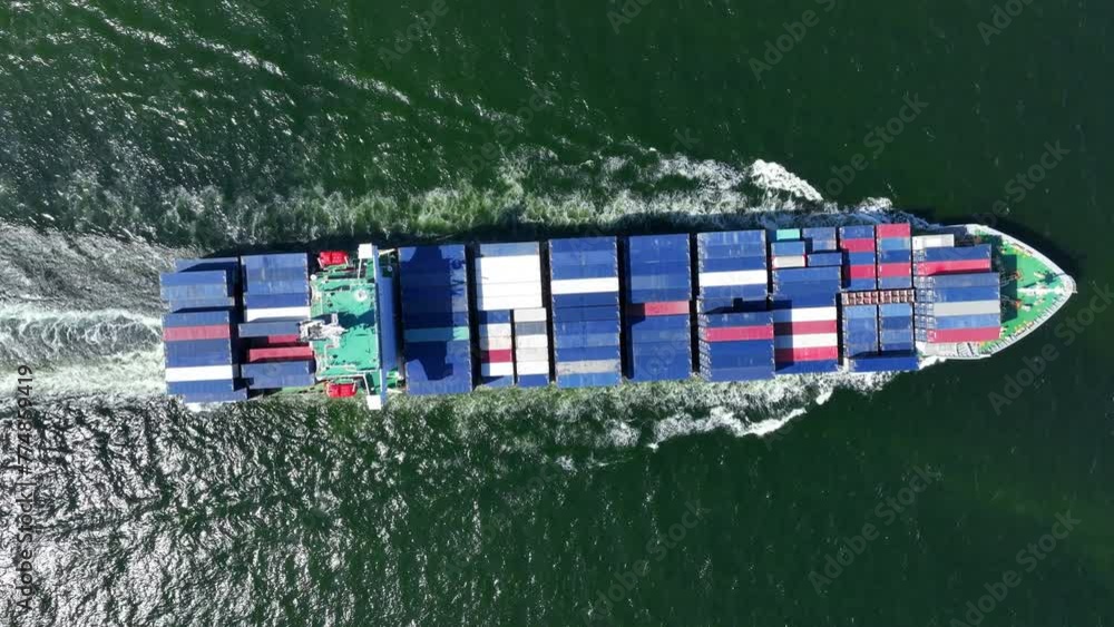 Top view Cargo Container ship the ocean ship carrying container and ...