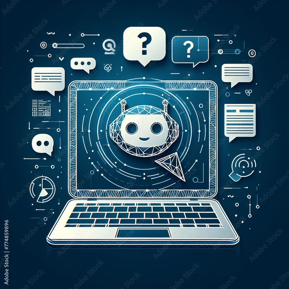 The image showcases a detailed digital concept art of a modern chatbot ...