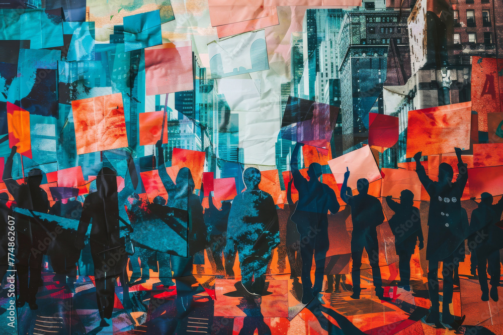 People, collage and creative art made of paper for human rights ...