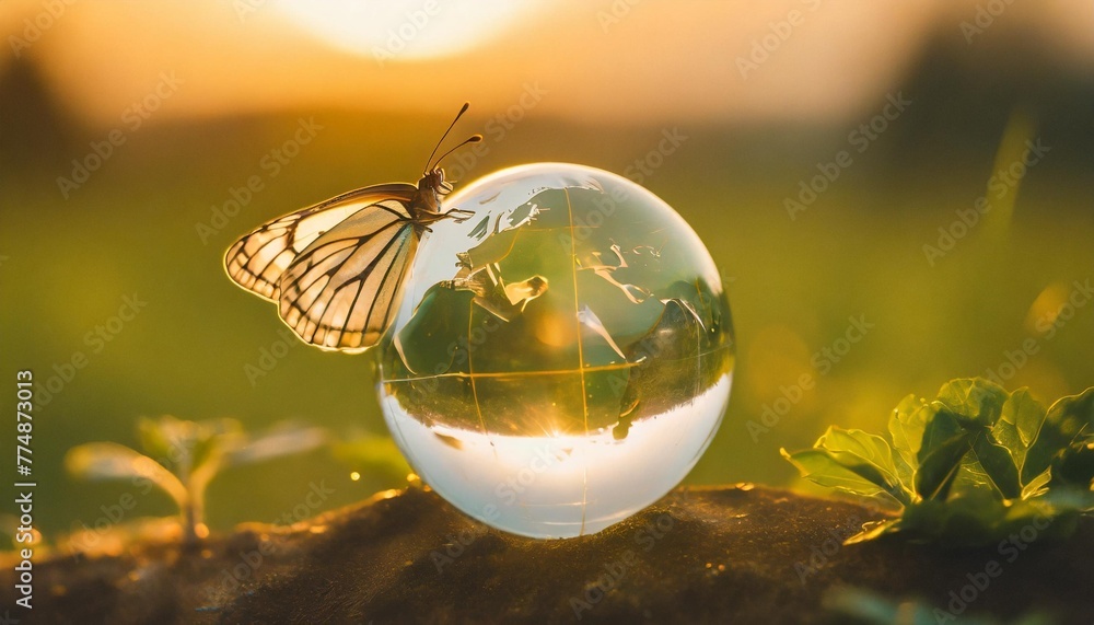 world environment day concept globe glass with butterfly circular ...