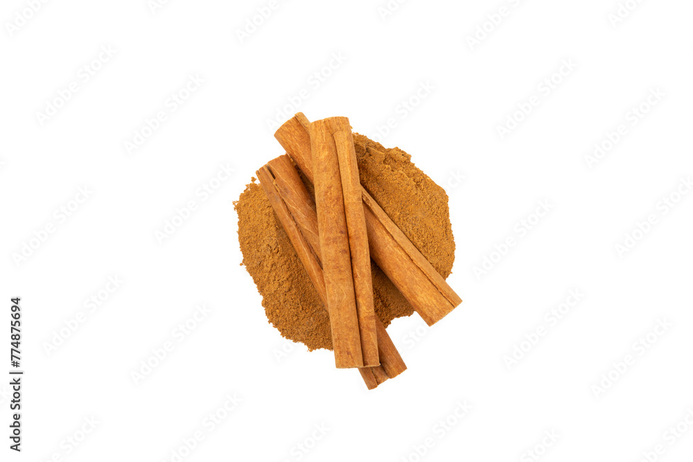 Cinnamon powder isolated on white background. Spicy spice for baking ...