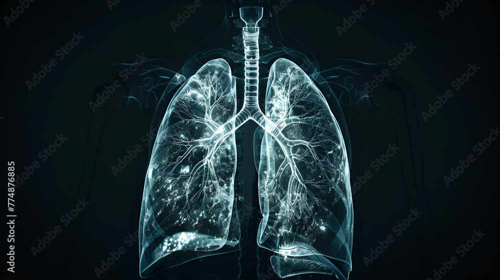 Transparent x ray shows anatomy of human lung gen Human respiratory ...