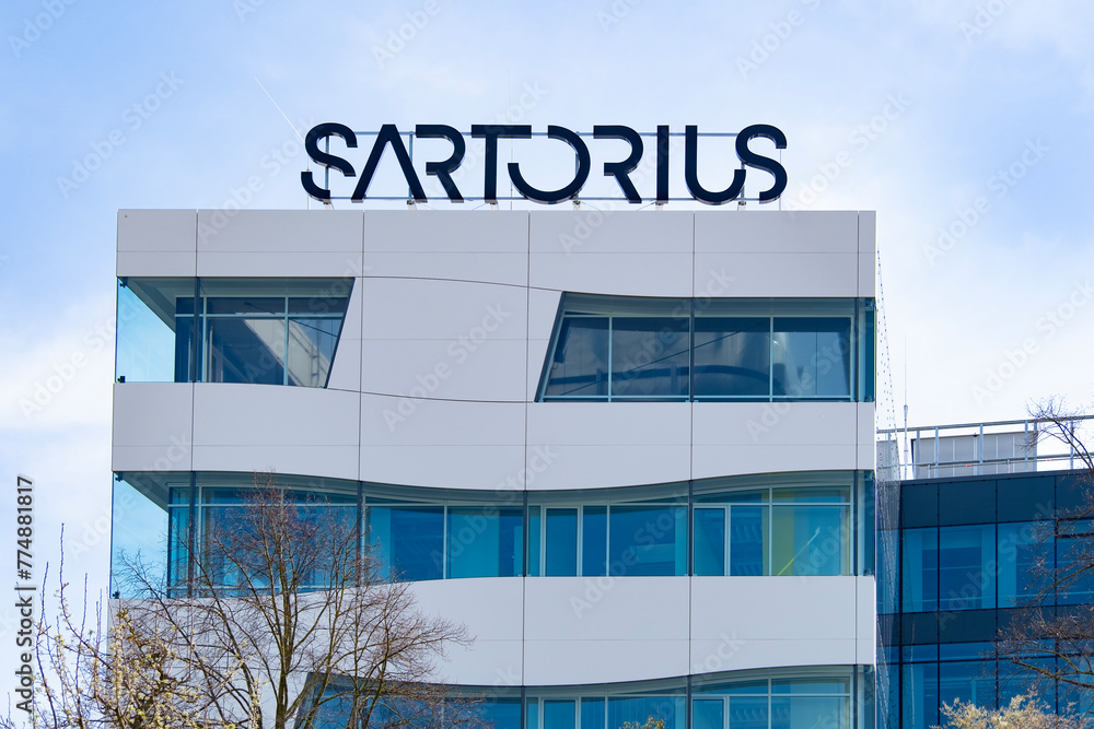 Sartorius company building, biopharmaceutical industry and laboratory ...