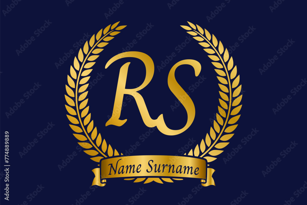 Initial letter R and S, RS monogram logo design with laurel wreath ...