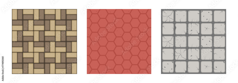 Flat set ground game patterns set, stone textures collection. Design ...