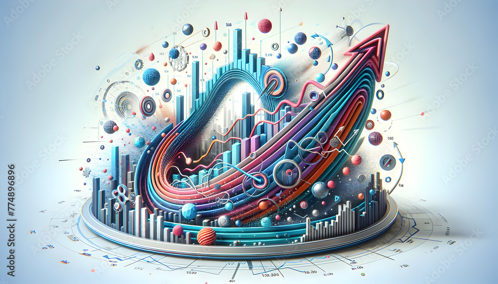 3d flat icon as Market Momentum Zoomed in view of a financial chart ...