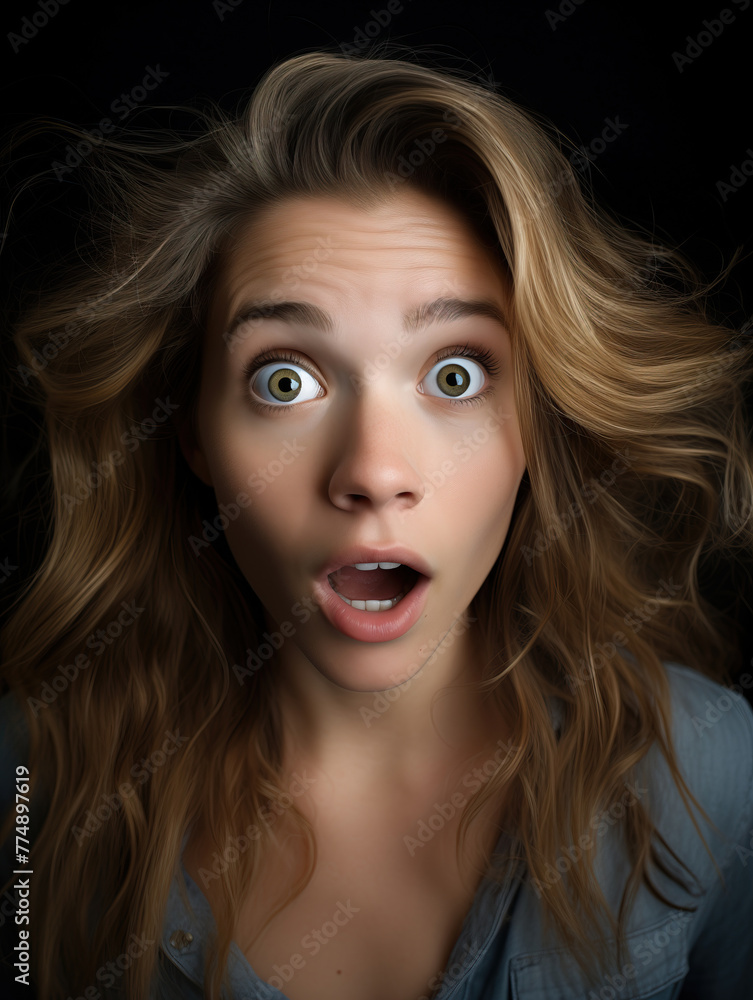 The astonished awakening. A womans eyes wide in shock, mouth agape, an expression of utter ...