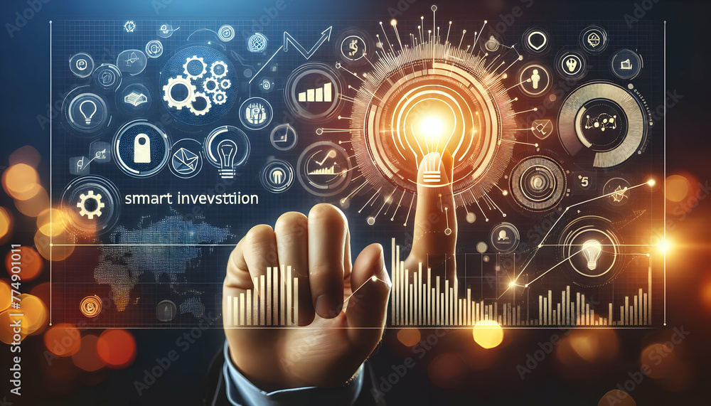 Innovative Investments A hand pointing to a chart with abstract ...
