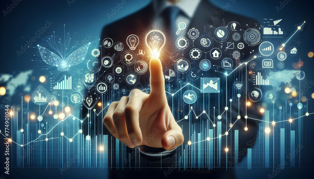 Innovative Investments A hand pointing to a chart with abstract ...