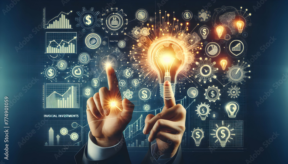 Innovative Investments A hand pointing to a chart with abstract ...