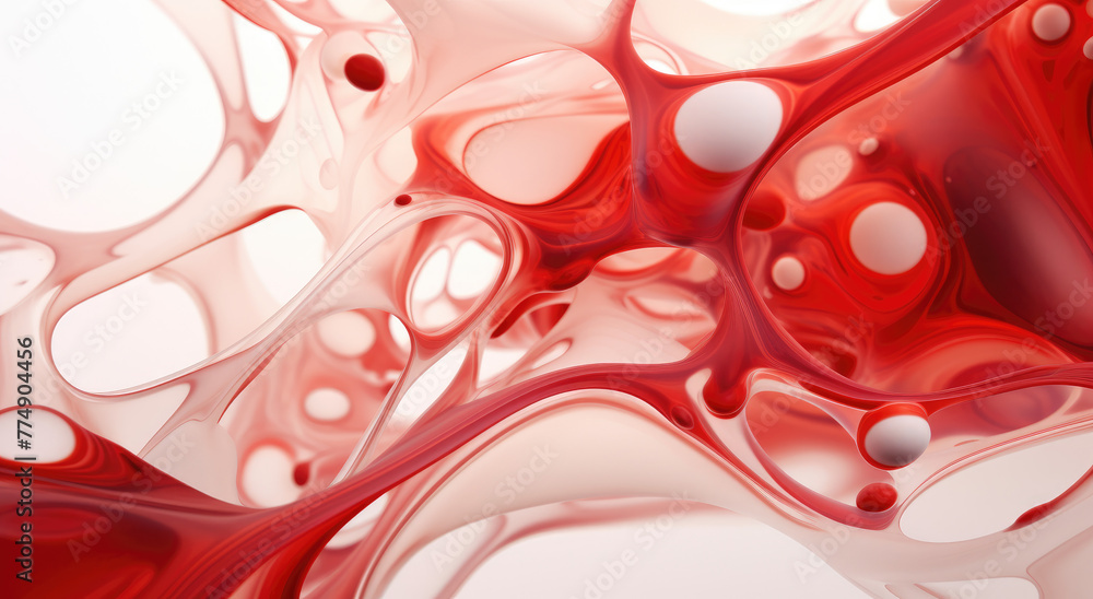 Microscope photo illustration of red bubbles of blood cells on white ...