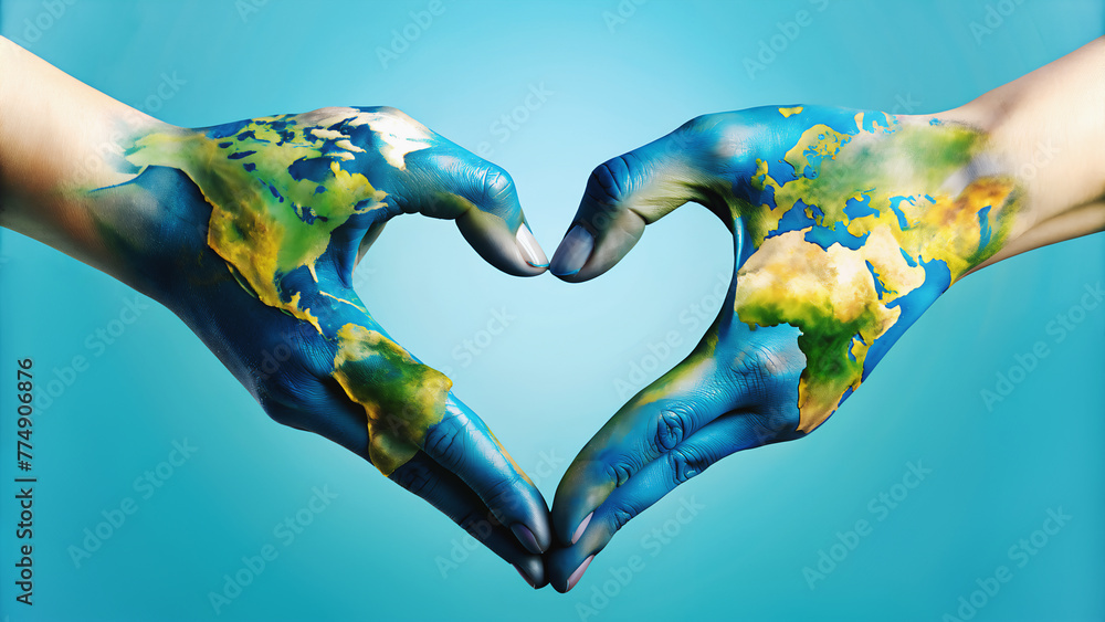 Manos pintadas de azul. Manos simulando el planeta tierra. Concepto del ...