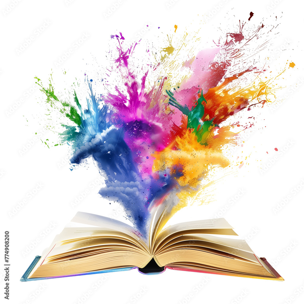 A conceptual digital artwork of an abstract book exploding into a ...