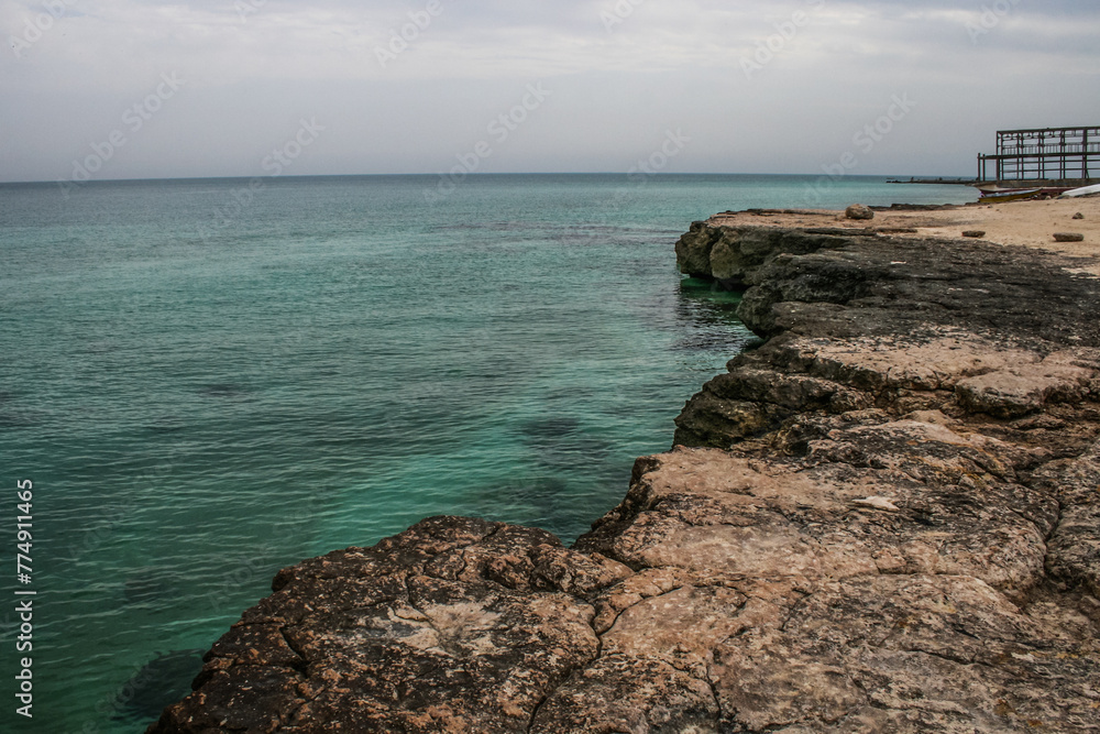Crystal clear waters around coral reefs in Kish Island, Iran Stock ...
