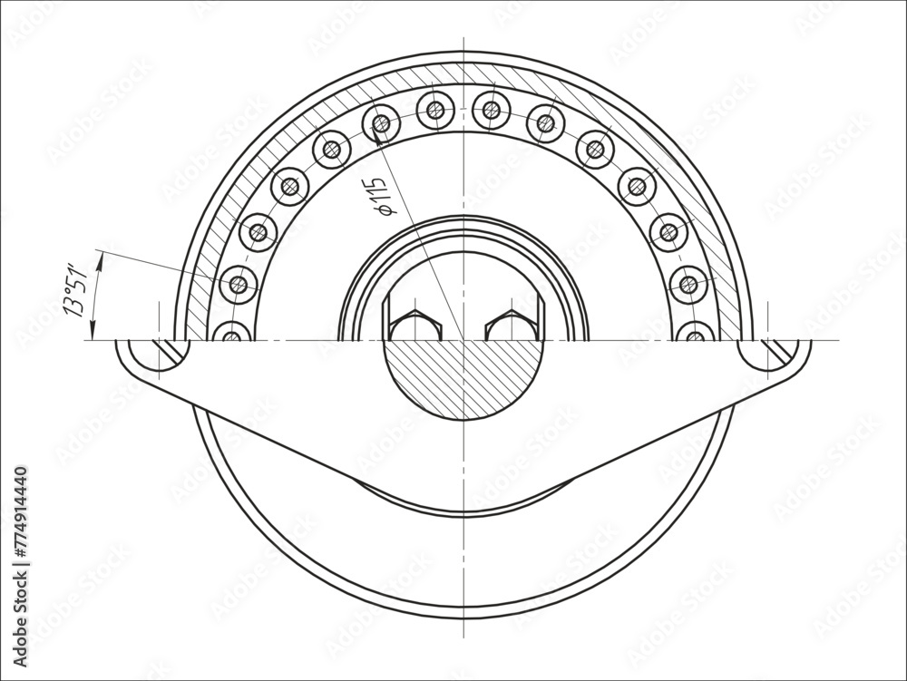 Assembly drawing of drive shaft with coupling. Cross section. Vector ...