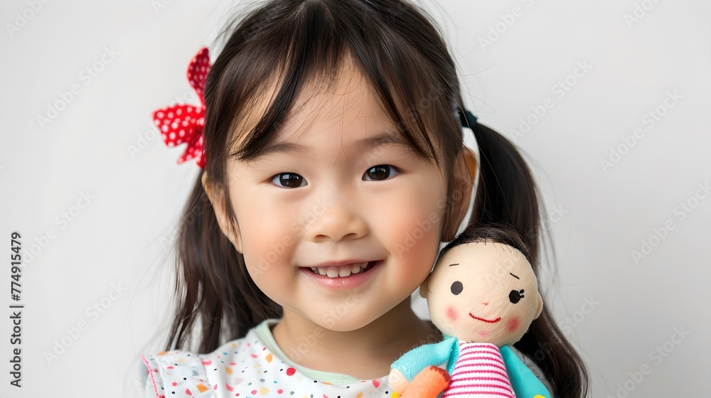 Adorable Girl Smiling with Her Toy Doll. Innocent Childhood Moment ...