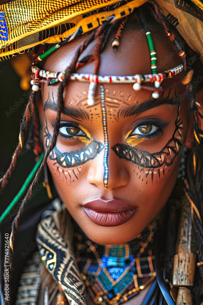 beautiful woman of African tribe, tribal markings on face Stock Photo ...