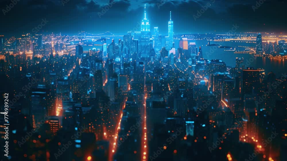 Vidéo Stock City skyline by night. Modern city skyline neon color ...