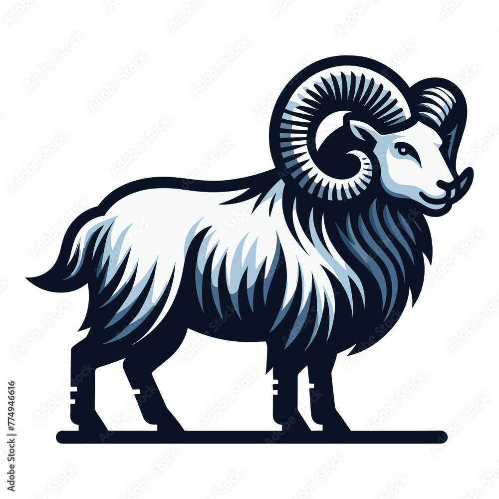 Bighorn horned ram sheep full body vector illustration, farm pet ...
