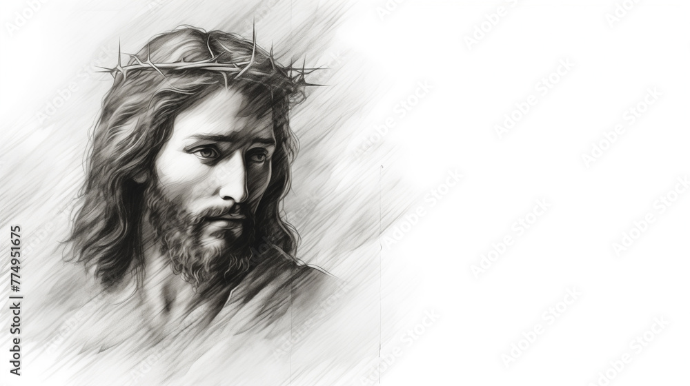 Sketch of Jesus Christ on white background with copy space Stock ...