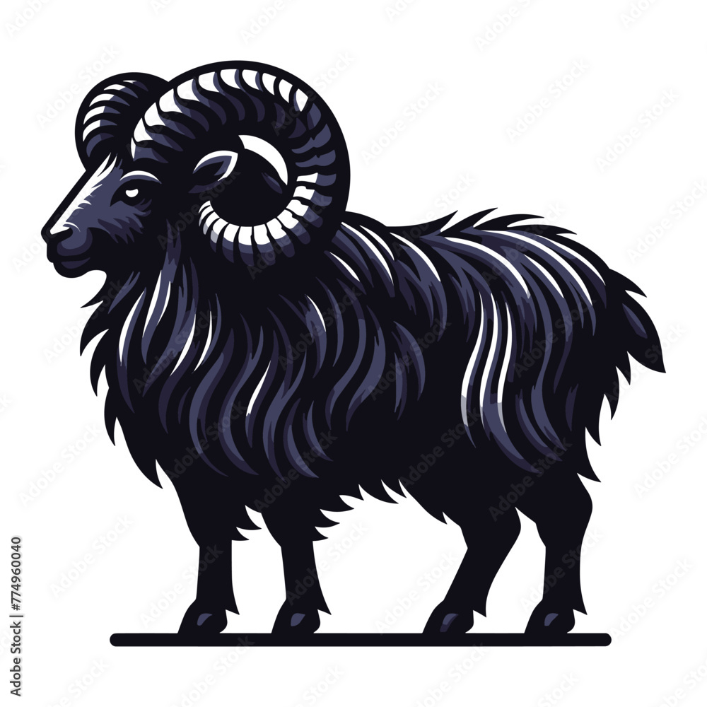 Horned ram bighorn sheep full body vector illustration, animal ...