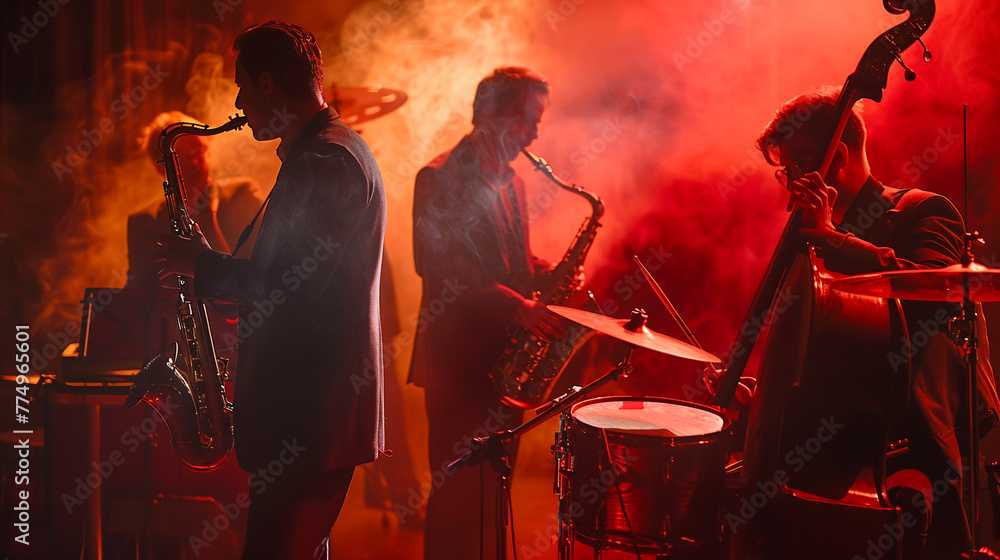 In a display of musical mastery, a jazz band performs on stage, their ...