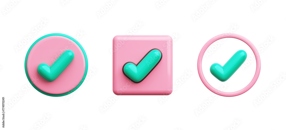 check mark symbol or check list green and pink in button style. circle ...