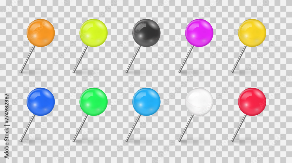 Sewing needle or plastic push pins tacks for paper notice. Set of ...