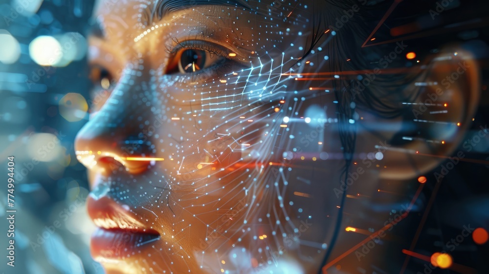 Futuristic Technology Concept, Woman's Face with AI Innovation Stock ...
