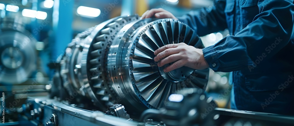 Engineer working on jet engine design in a workshop. Concept Aircraft ...