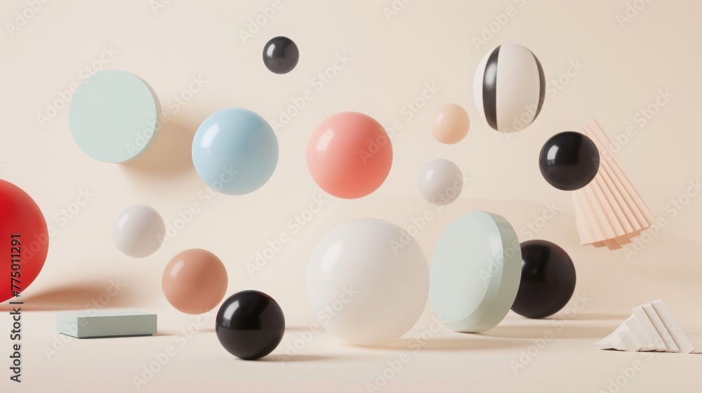 3D render of multiple different sized and shaped matte plastic ...