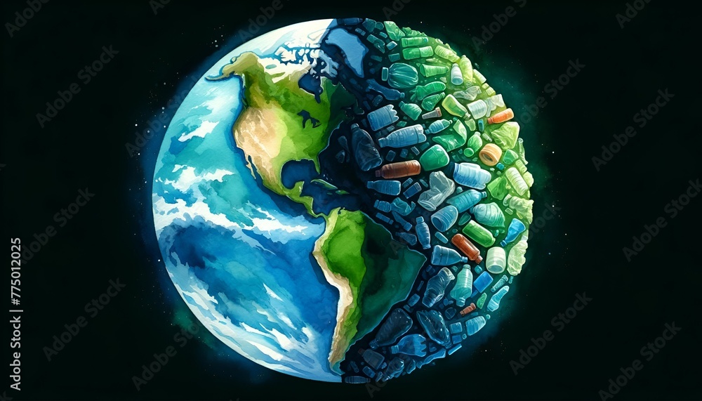 Watercolor poster illustration for earth day with one half of planet ...