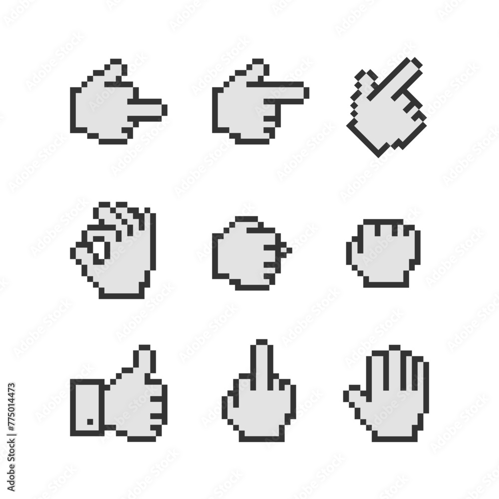 set of vector images of cursors and gestures. Set of pixel art style ...