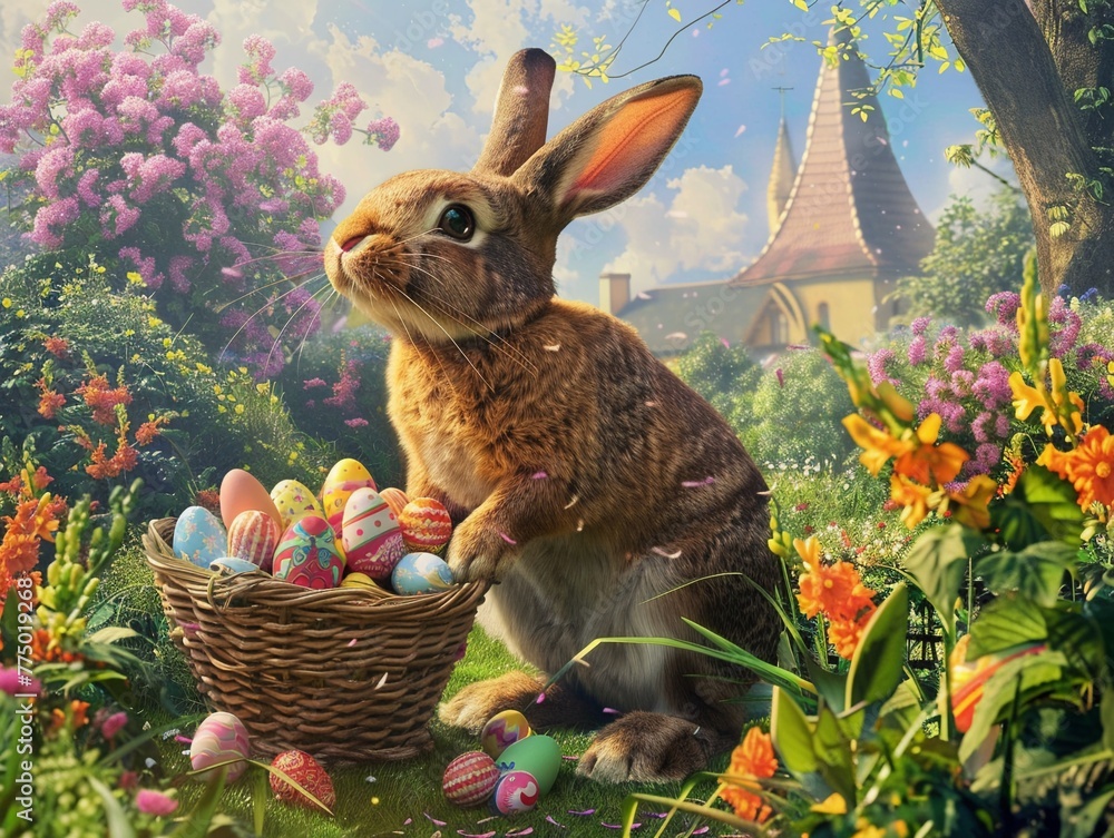 Easter Bunny Depict a whimsical Easter bunny delivering eggs and treats ...