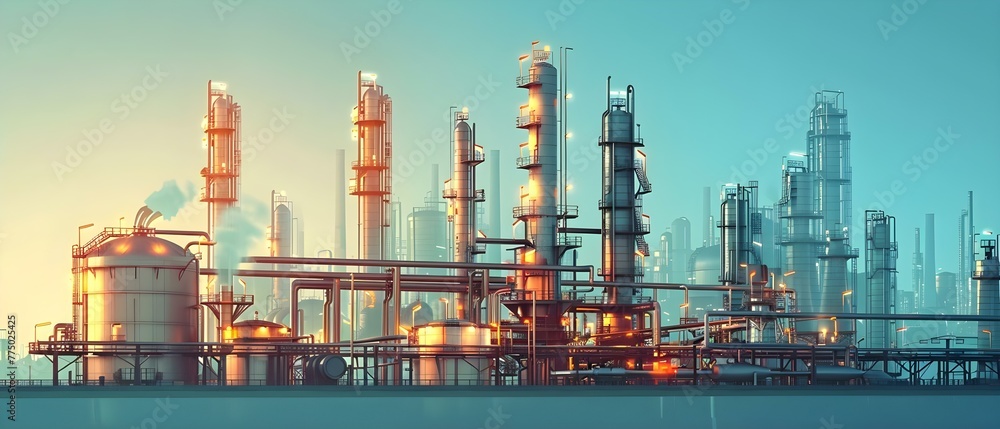 Oil refinery facility with large processing units pipelines and storage ...