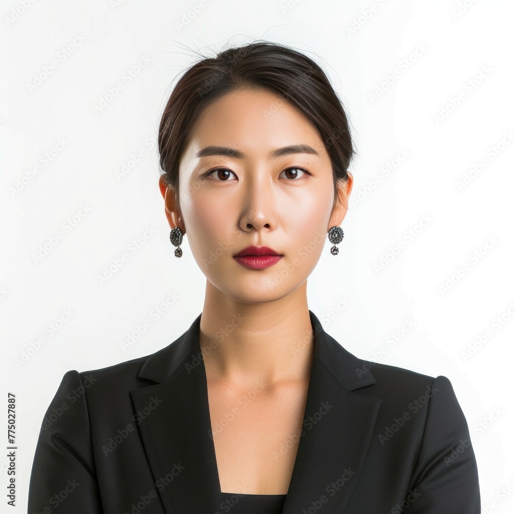 With her full face illuminated by determination, a Korean businesswoman ...