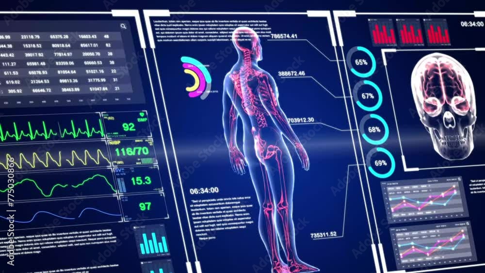 x ray animation video of body and bones with medical information ...