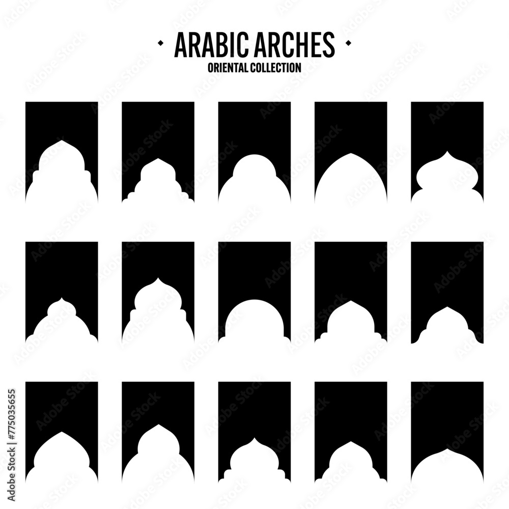 Islamic frames, oriental style objects. Arabic shapes, windows and ...