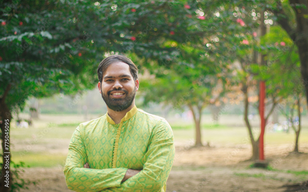 Portrait of Cheerful Happy handsome indian man looking in front of the ...