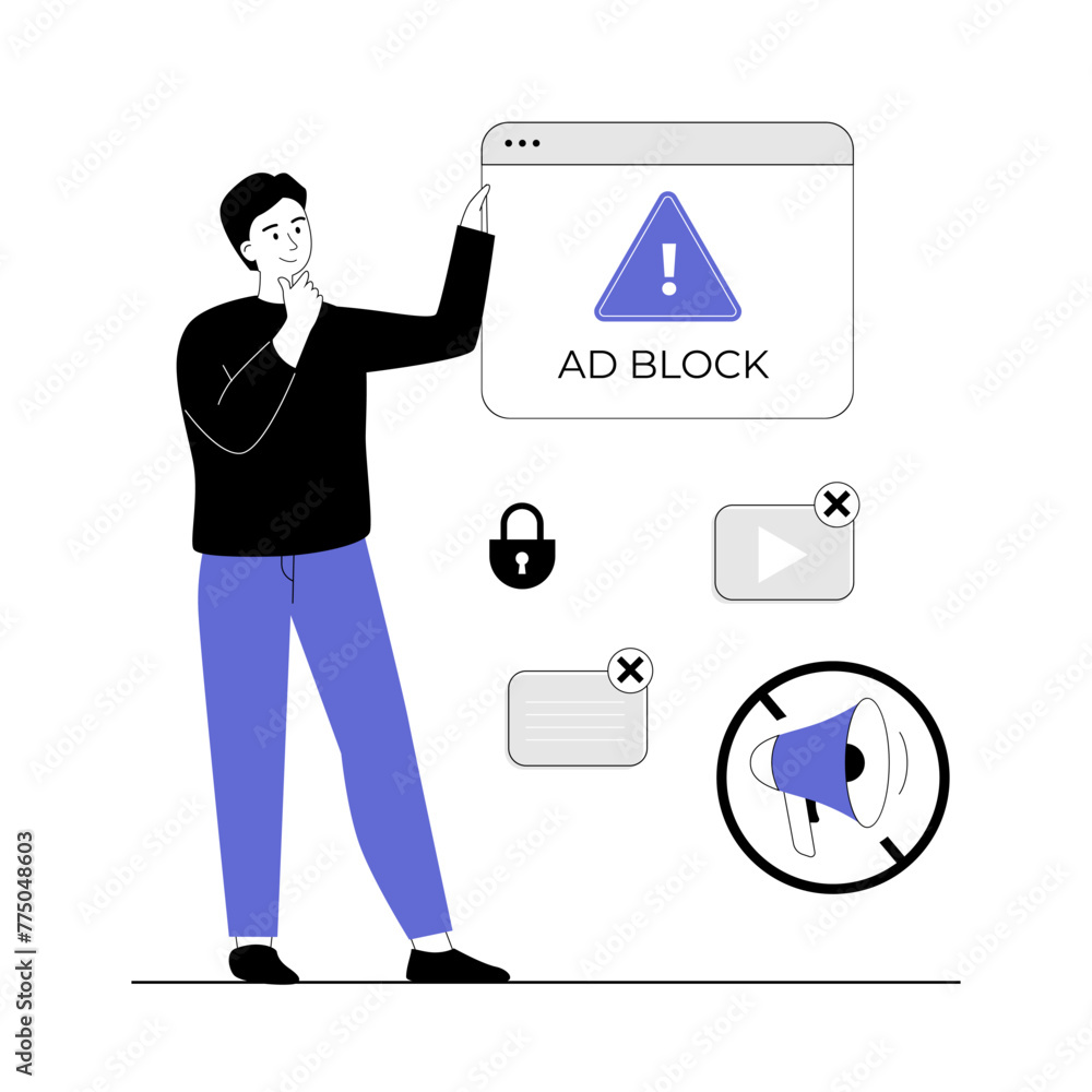 Online ad blocker concept. No advertising, anti spam protection ...
