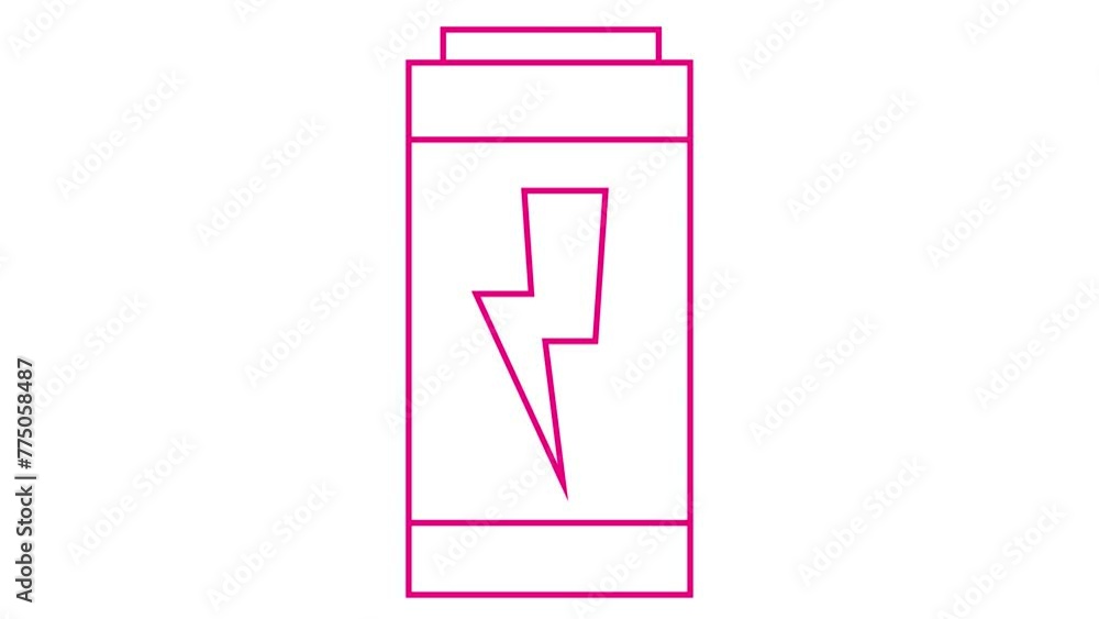 Animated linear magenta icon of electric battery with lightning. Line ...