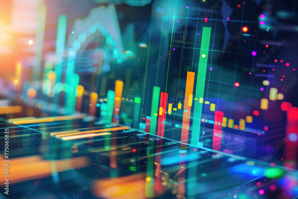 Abstract colorful background with graphs and lights. Slide background ...