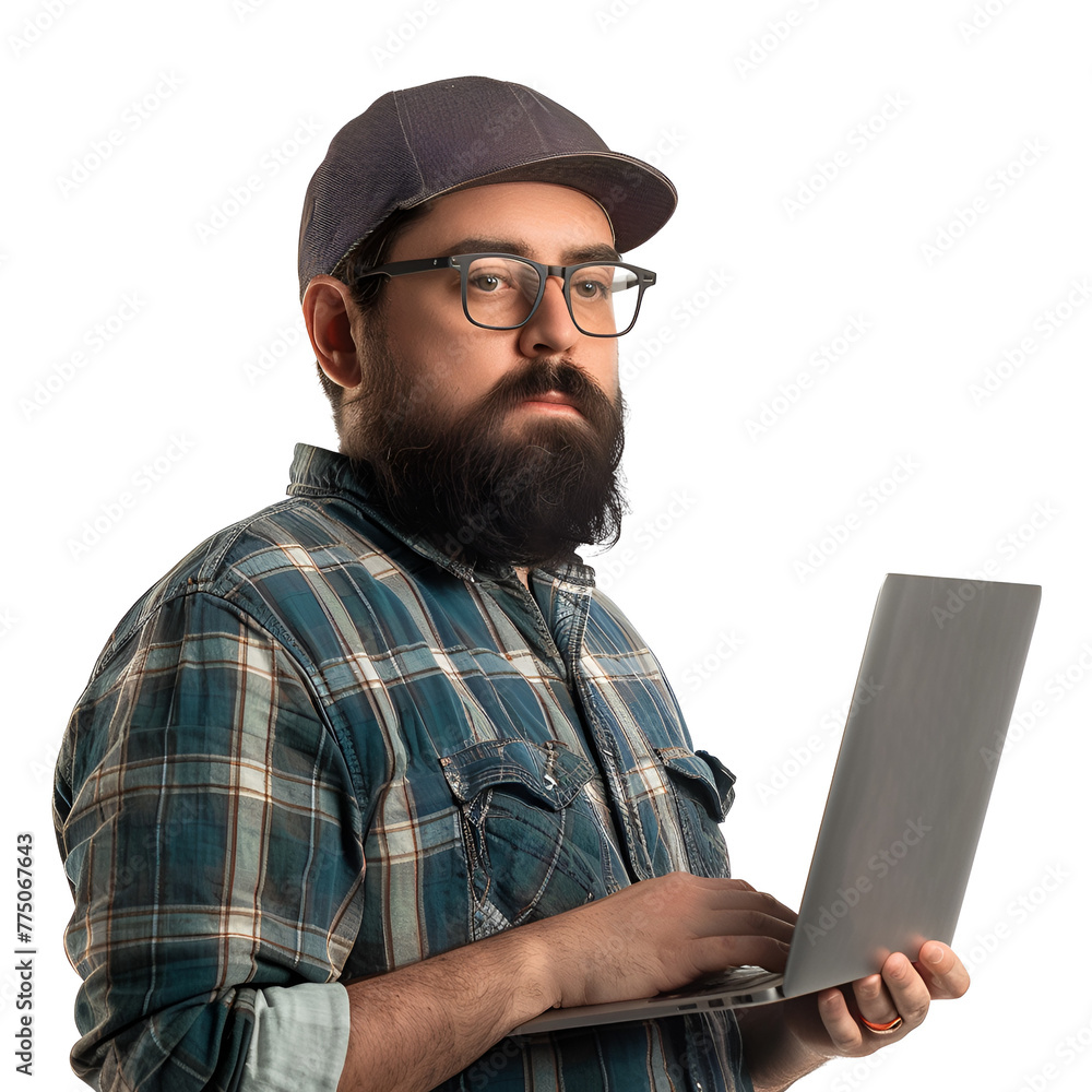 American Man Computer Programmer Half Body Portrait With Laptop