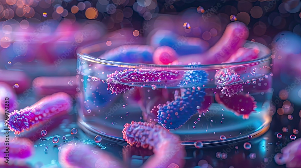 Hyper-detailed macro photography of bacteria on a petri dish, vibrant ...