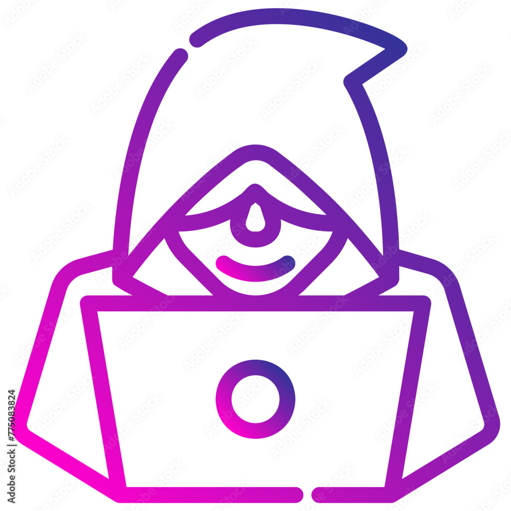 avatar hacker. vector single icon with a dashed line gradient style ...