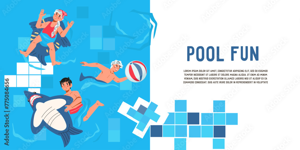 Kids beach and pool holiday banner or flyer design for swim party ...