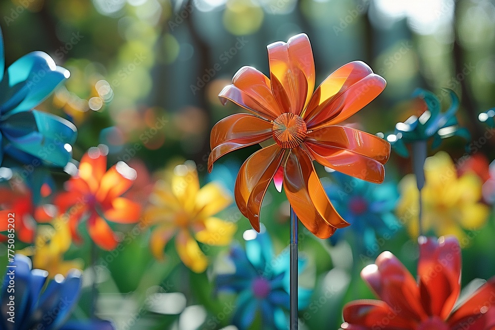 Unique pinwheel garden, whimsical motion, photorealistic, vibrant ...