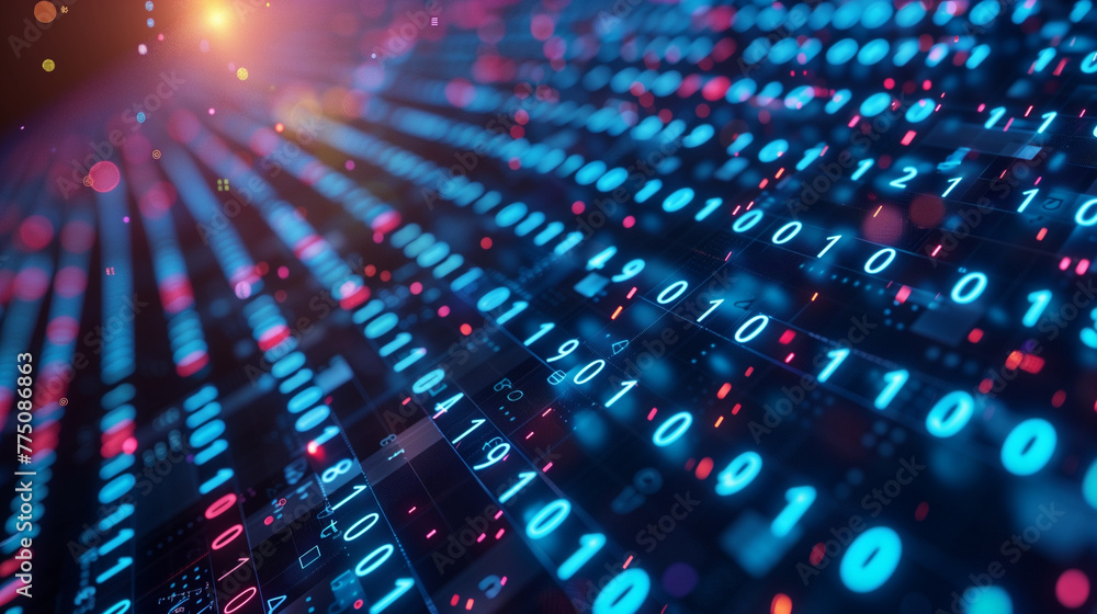 Digital binary code matrix background - 3D rendering of a scientific technology data binary code ...