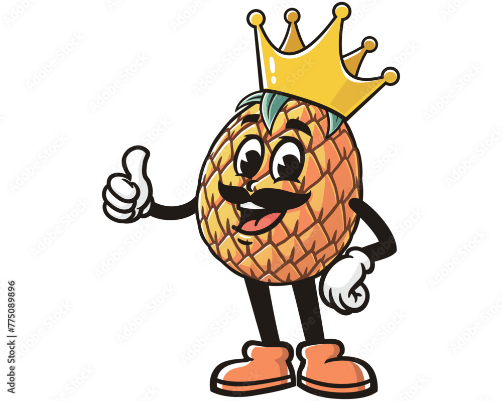 Vetor de Pineapple King cartoon mascot illustration character vector clip art hand drawn do ...