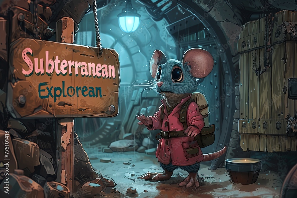 Cartoon curious blind big mole tunneling through the earth, its sign ...